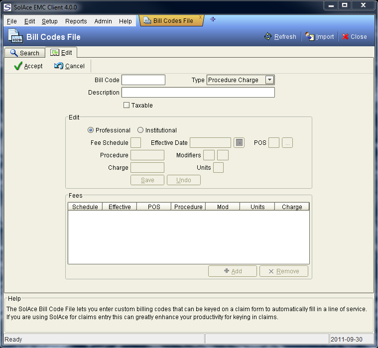 Setup Bill Codes